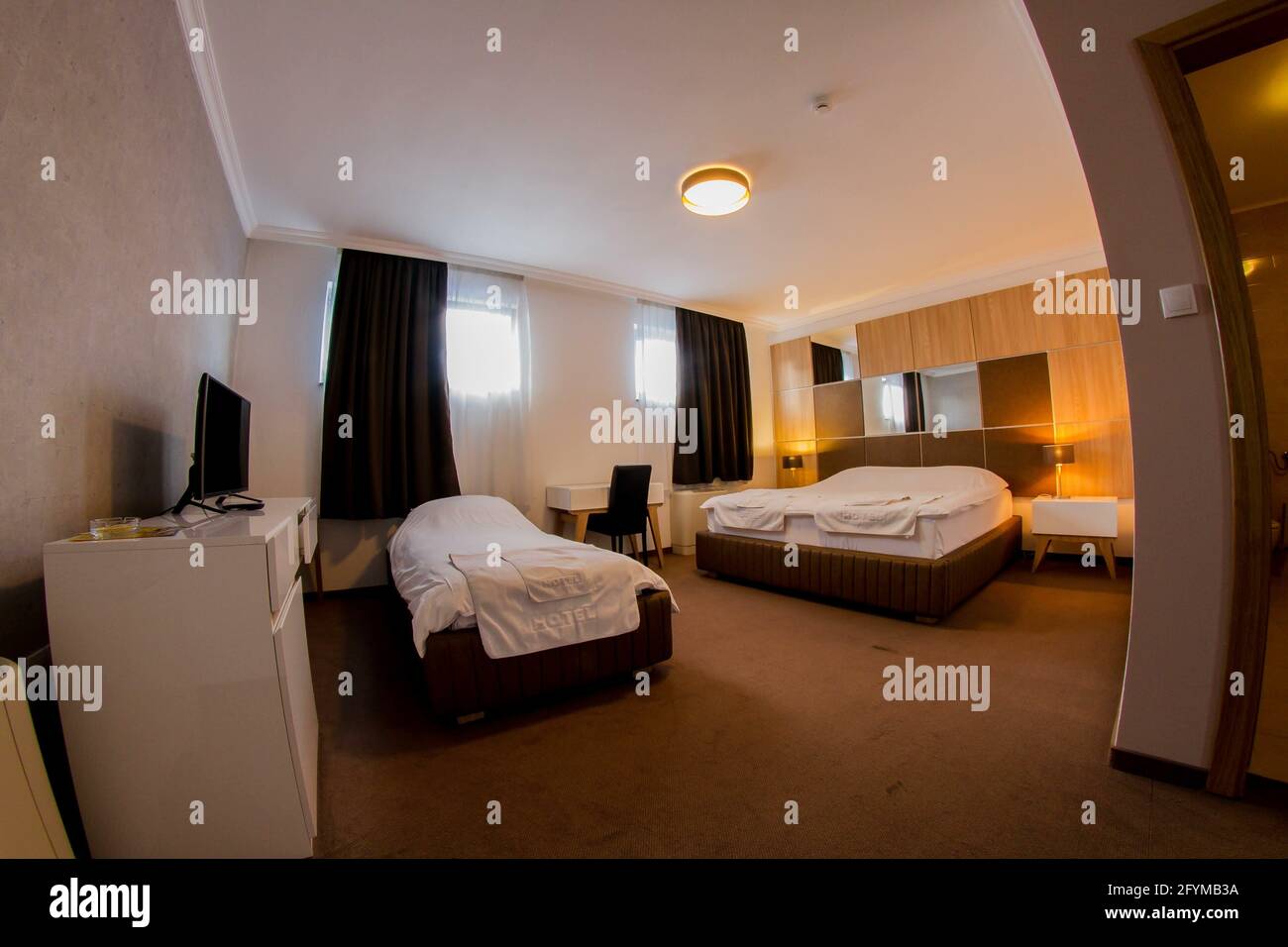 BRCKO, BOSNIA AND HERZEGOVINA - May 14, 2017: Wide angle shot of hotel ...