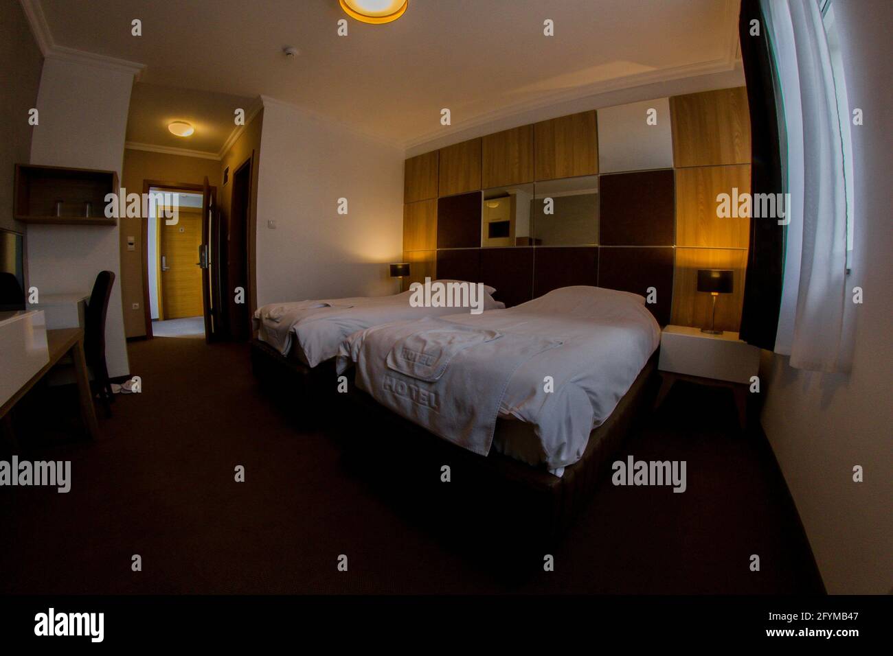 BRCKO, BOSNIA AND HERZEGOVINA - May 14, 2017: Wide angle shot of hotel ...