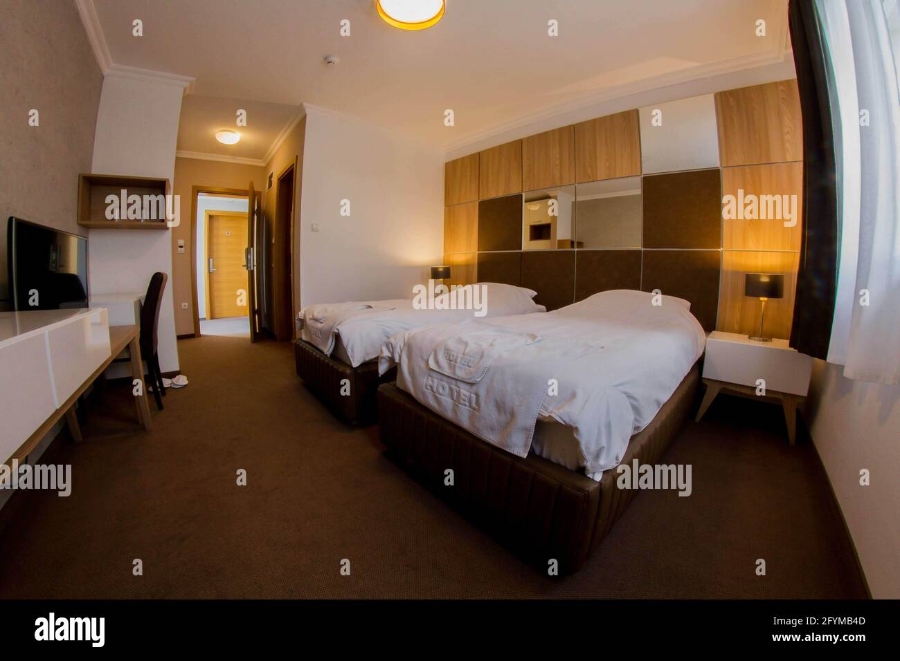 BRCKO, BOSNIA AND HERZEGOVINA - May 14, 2017: Wide angle shot of hotel ...