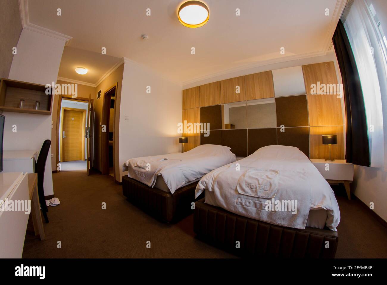 BRCKO, BOSNIA AND HERZEGOVINA - May 14, 2017: Wide angle shot of hotel ...