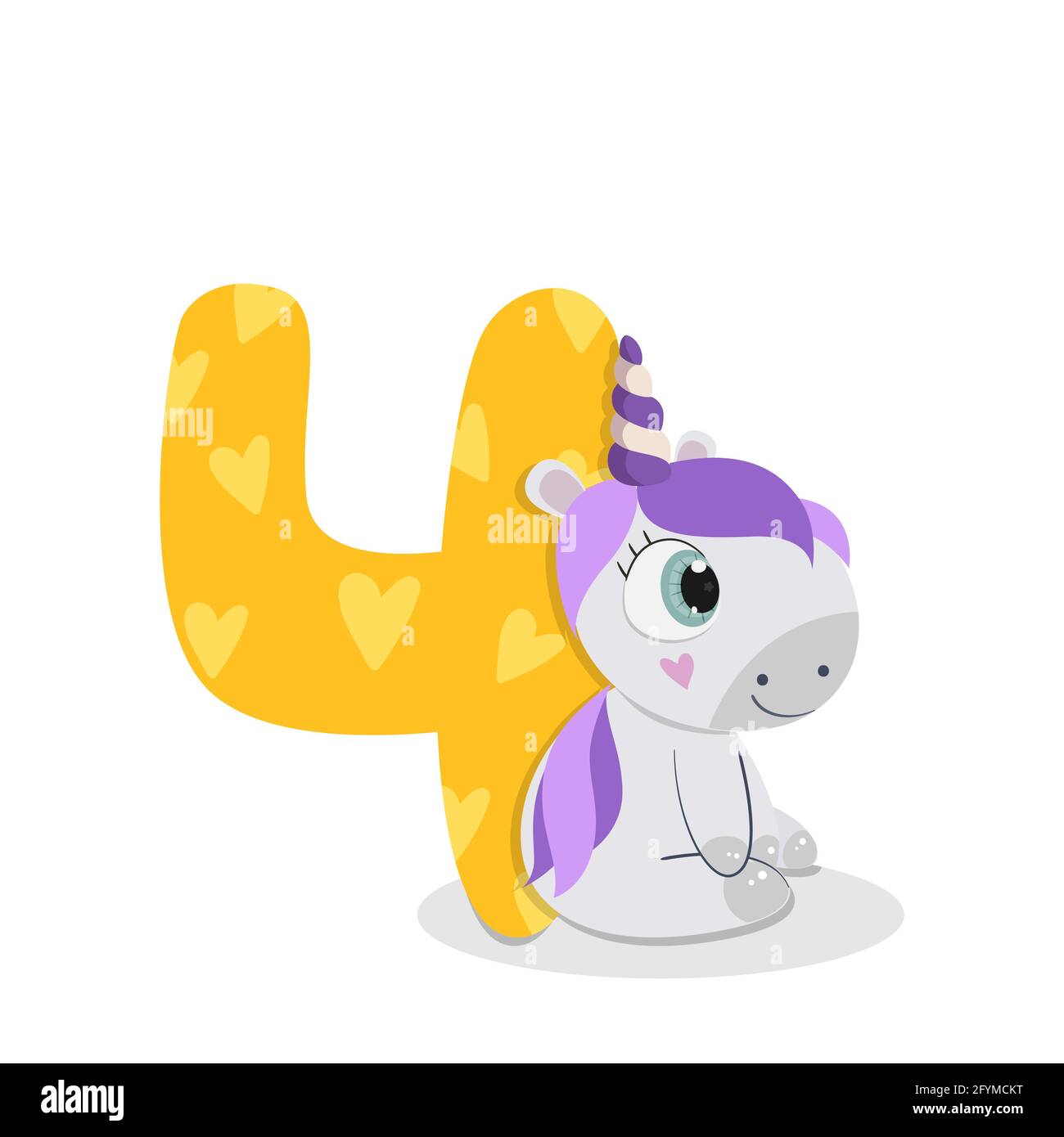 Unicorn birthday number four. Animal character vector illustration ...