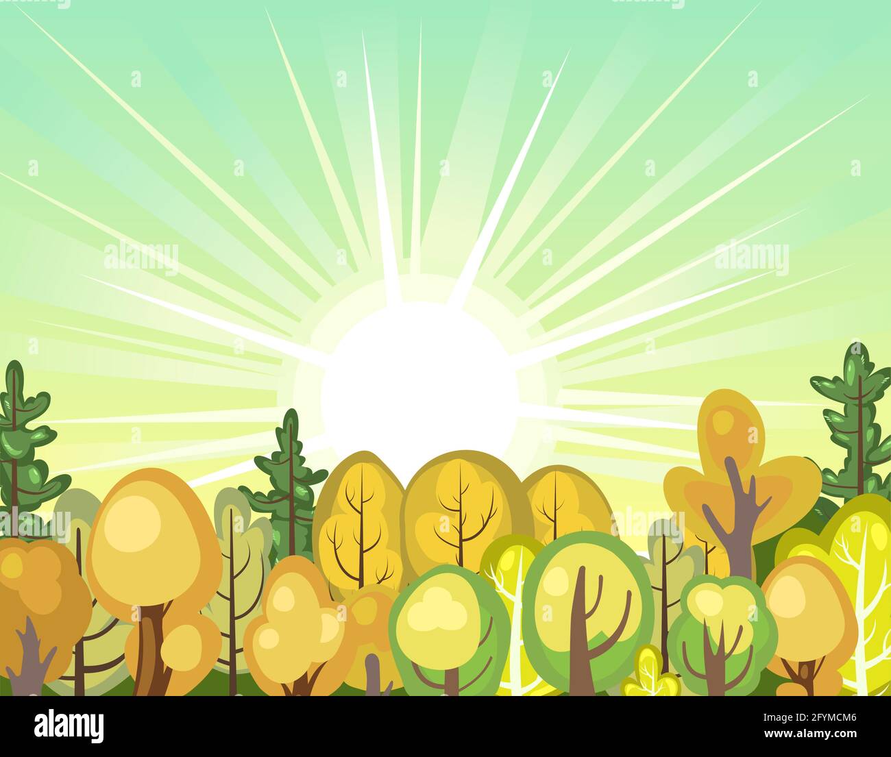 Flat autumn forest. landscape with trees. Illustration in a simple ...