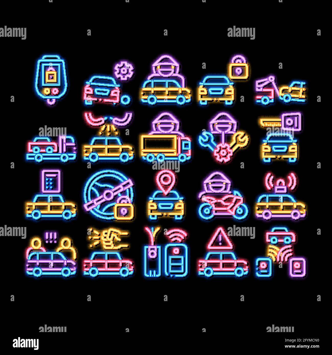 Car Theft neon glow icon illustration Stock Vector Image & Art - Alamy
