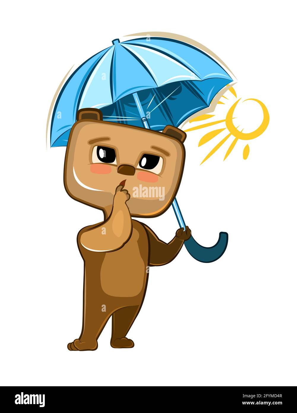 Cute kid bear with an umbrella. The rain has passed. Funny baby animal ...
