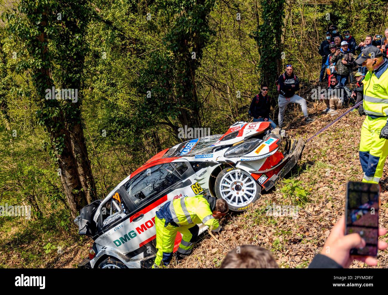 ZAGREB, CROATIA - Apr 23, 2021: Crashed Toyota Gazoo Racing Yaris WRC ...