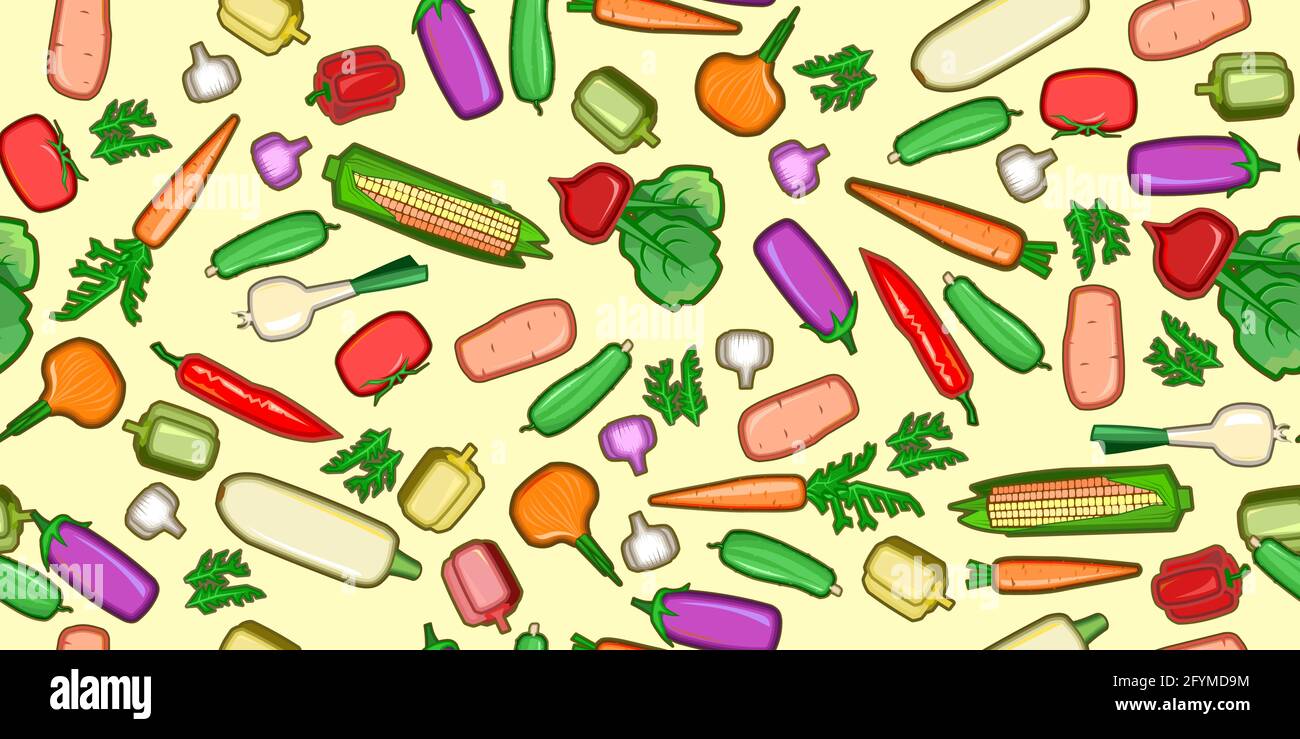 Garden vegetables. Cartoon flat style. Seamless Zucchini cucumber ...
