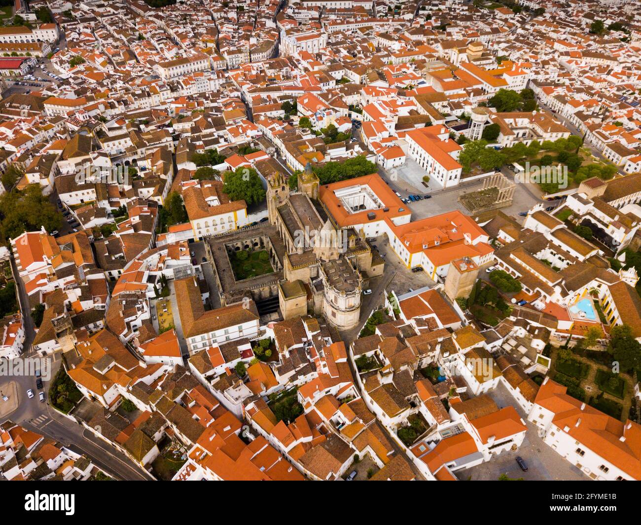 Picturesque aerial view of Evora city with medieval Cathedral of Evora ...
