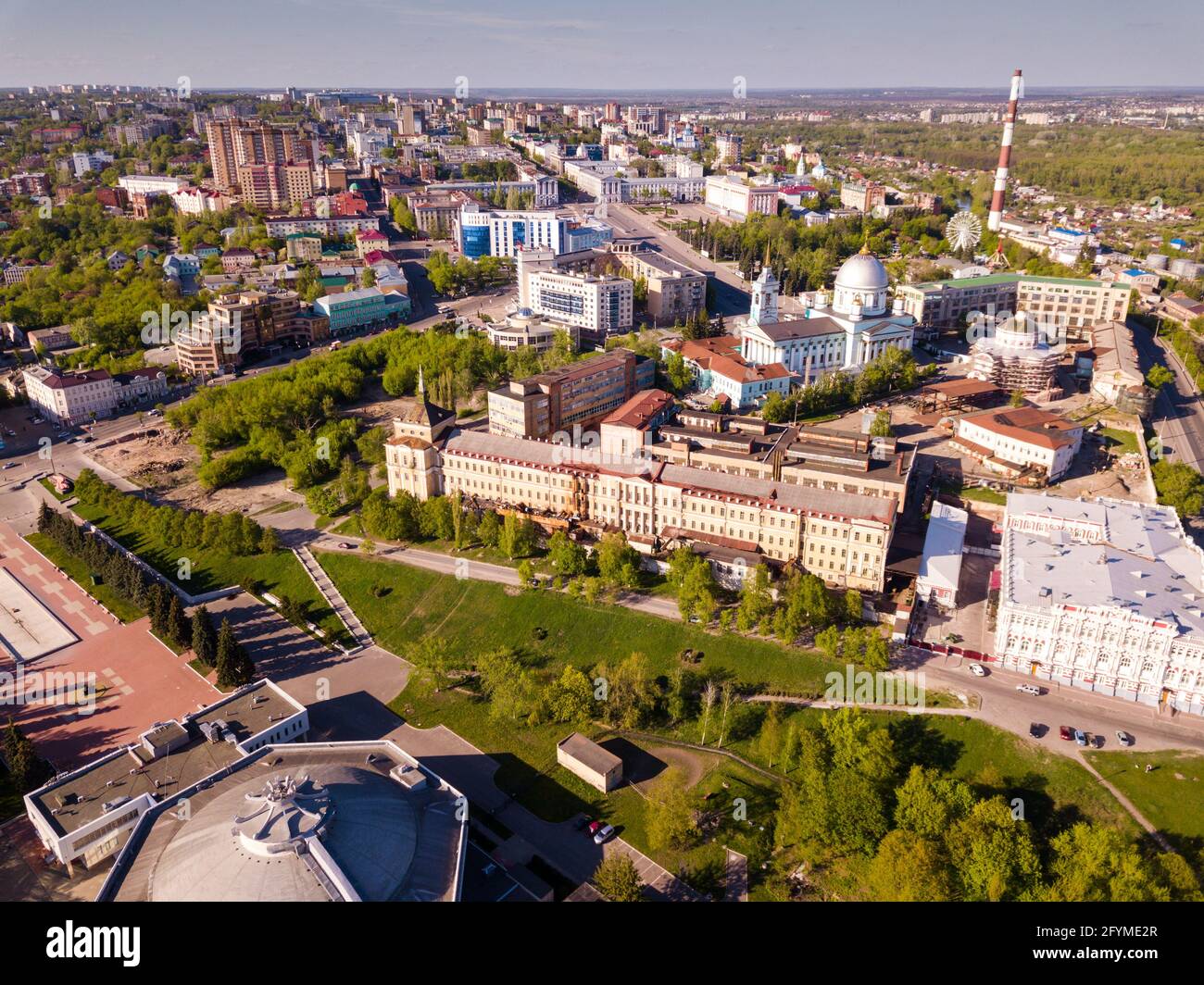 Aerial view of architectural ensemble of monastery of Our Lady of Kursk ...