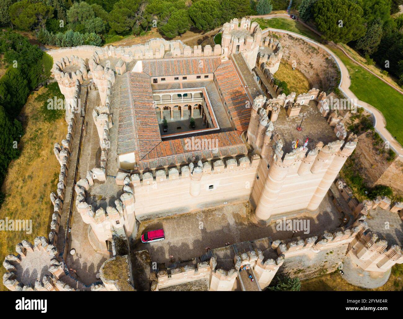 Aerial view of impressive Spanish Mudejar architecture of Castle in ...