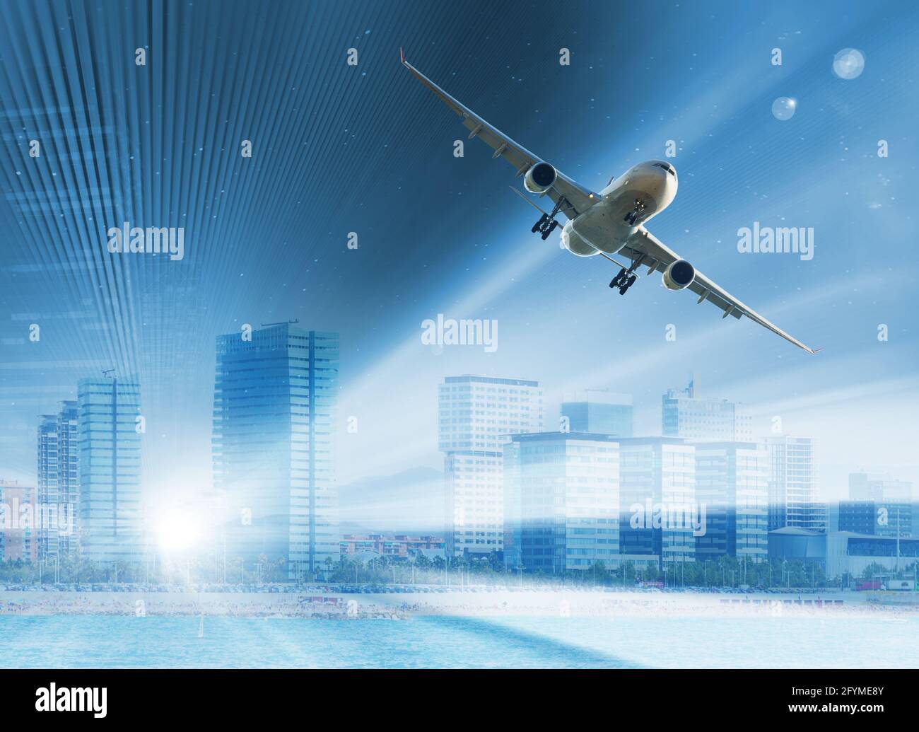 Plane over buildings new york hi-res stock photography and images - Alamy