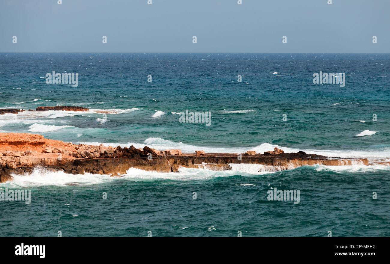 Coastal rocks of Mediterranean Sea. Landscape of Ayia Napa, Cyprus ...