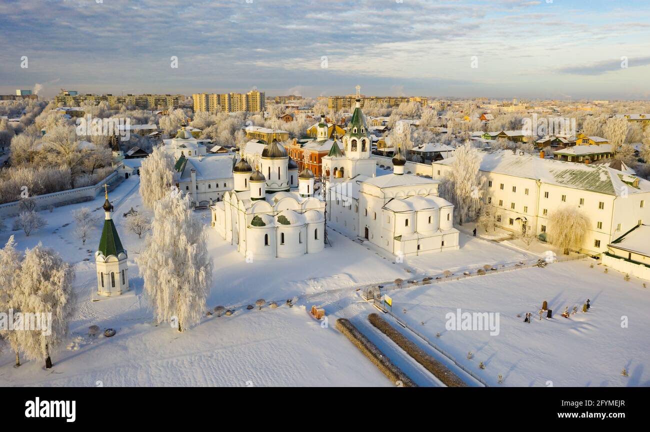 Winter aerial view of Murom cityscape and Orthodox Transfiguration ...