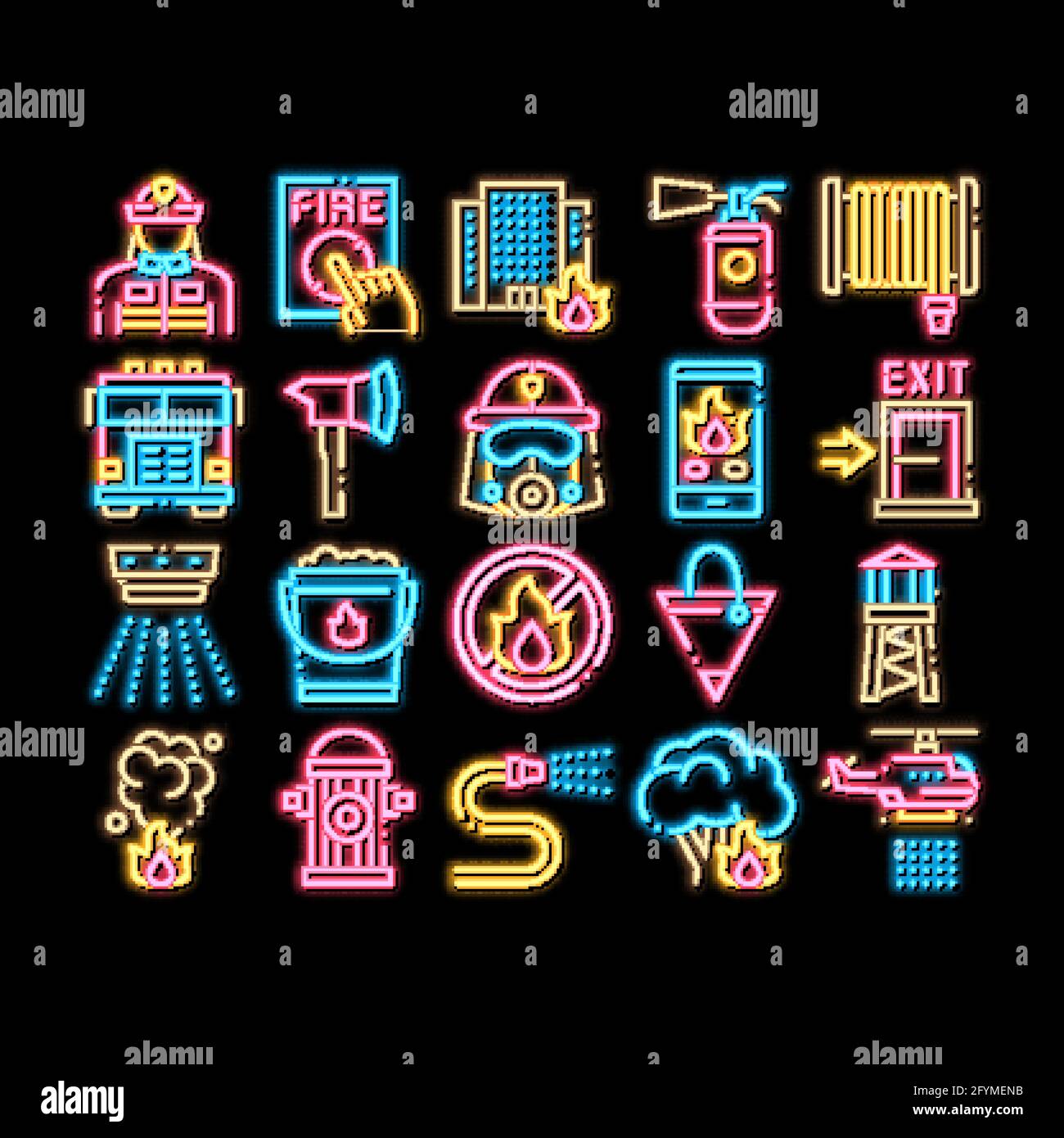 Firefighter Equipment neon glow icon illustration Stock Vector Image ...