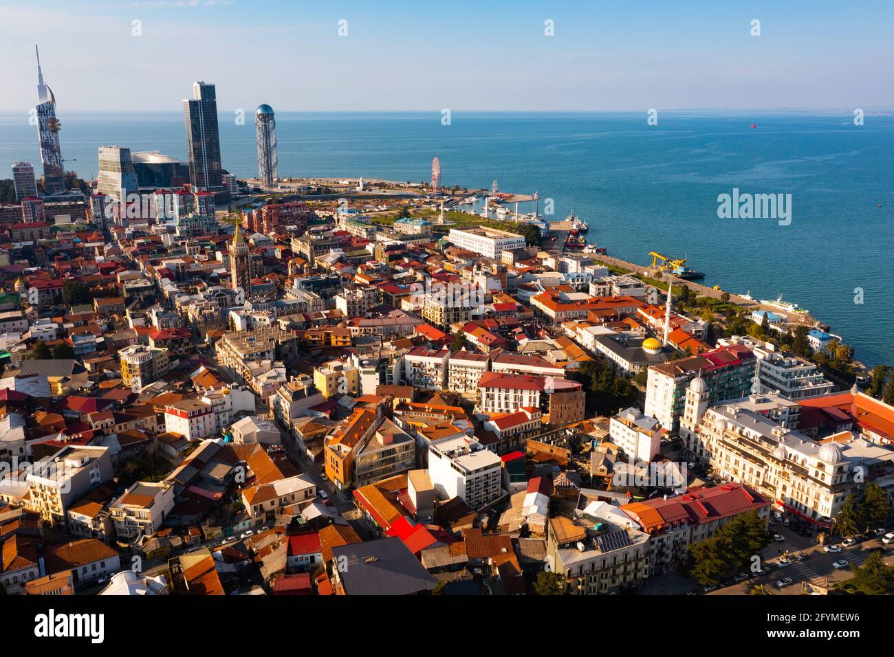 Aerial panoramic view of Batumi cityscape on Black sea coast ...