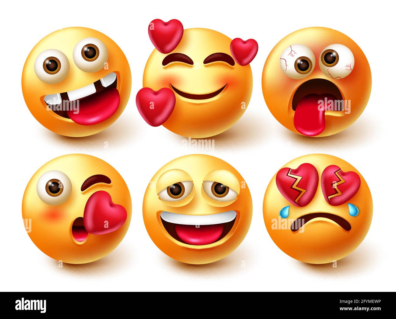 Emoji smileys vector character set. Smiley 3d emoticon with crazy, in ...