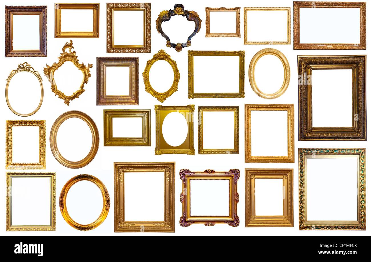 Set of isolated art empty frames in golden and silvery color Stock ...