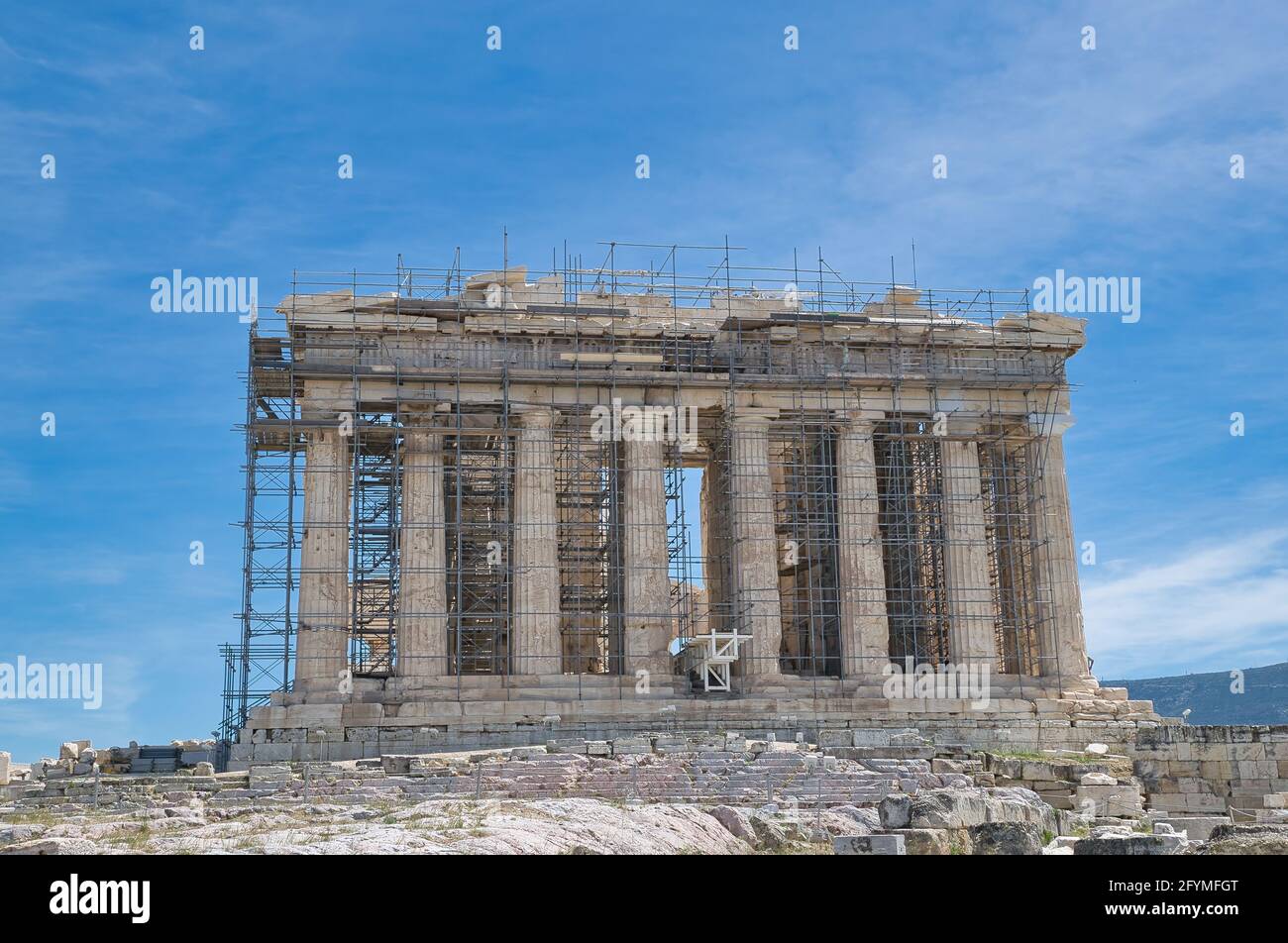 Parthenon, the temple of the Goddess Athena on the rock of the Acropolis, Athens, Greece Stock ...