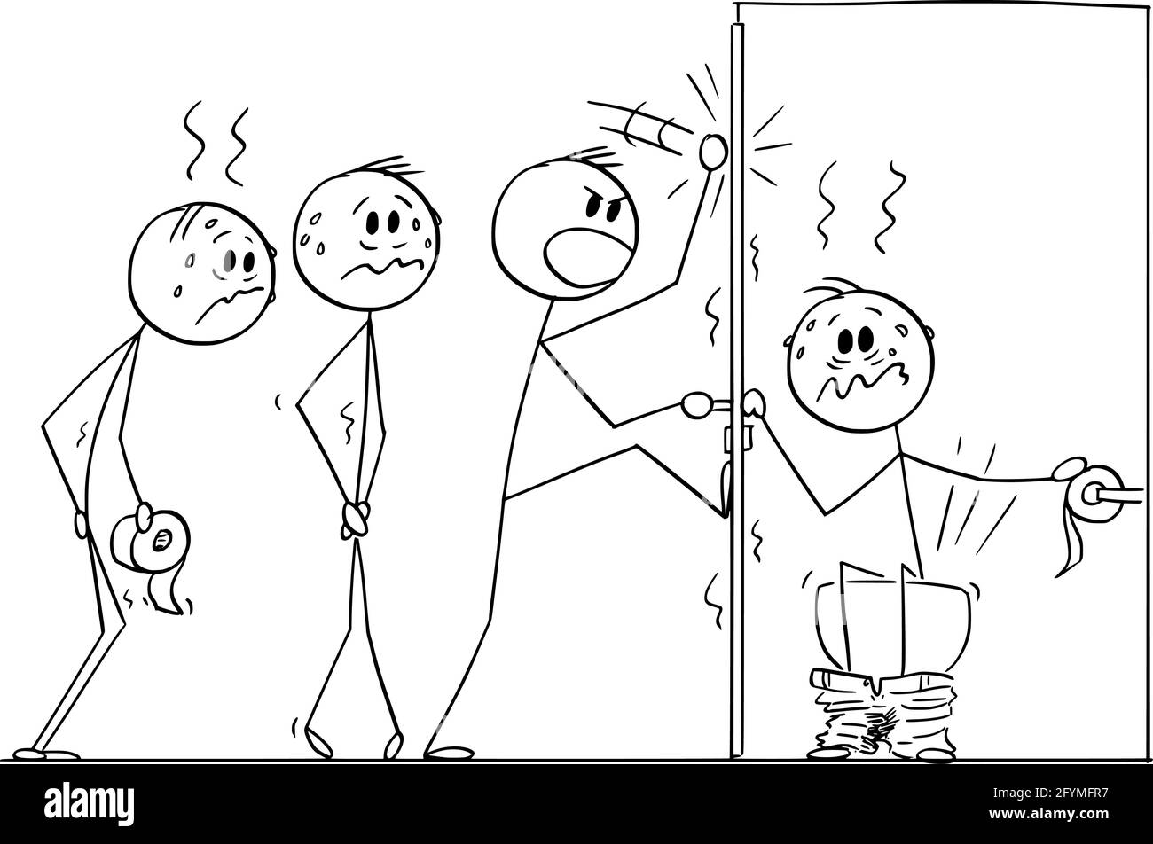 Man Sitting on Public Toilet Bowl for Long Time, Line of People is ...