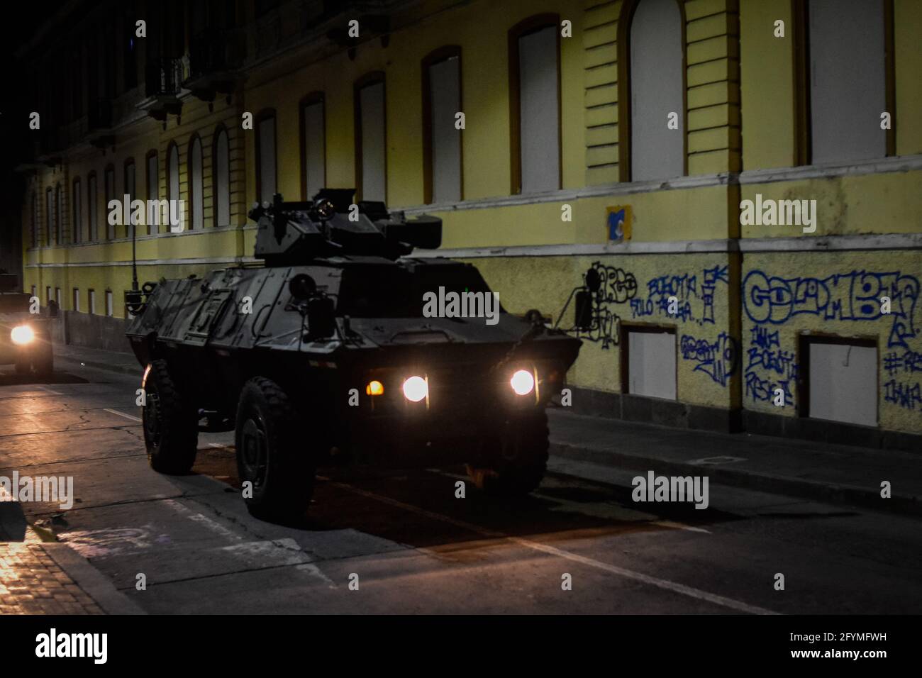 Several army armored APC trucks roam the city of Pasto Narino after ...