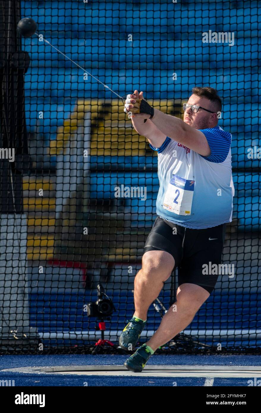 MANCHESTER - ENGLAND. 27 MAY: Chris Bennett competing in the hammer ...