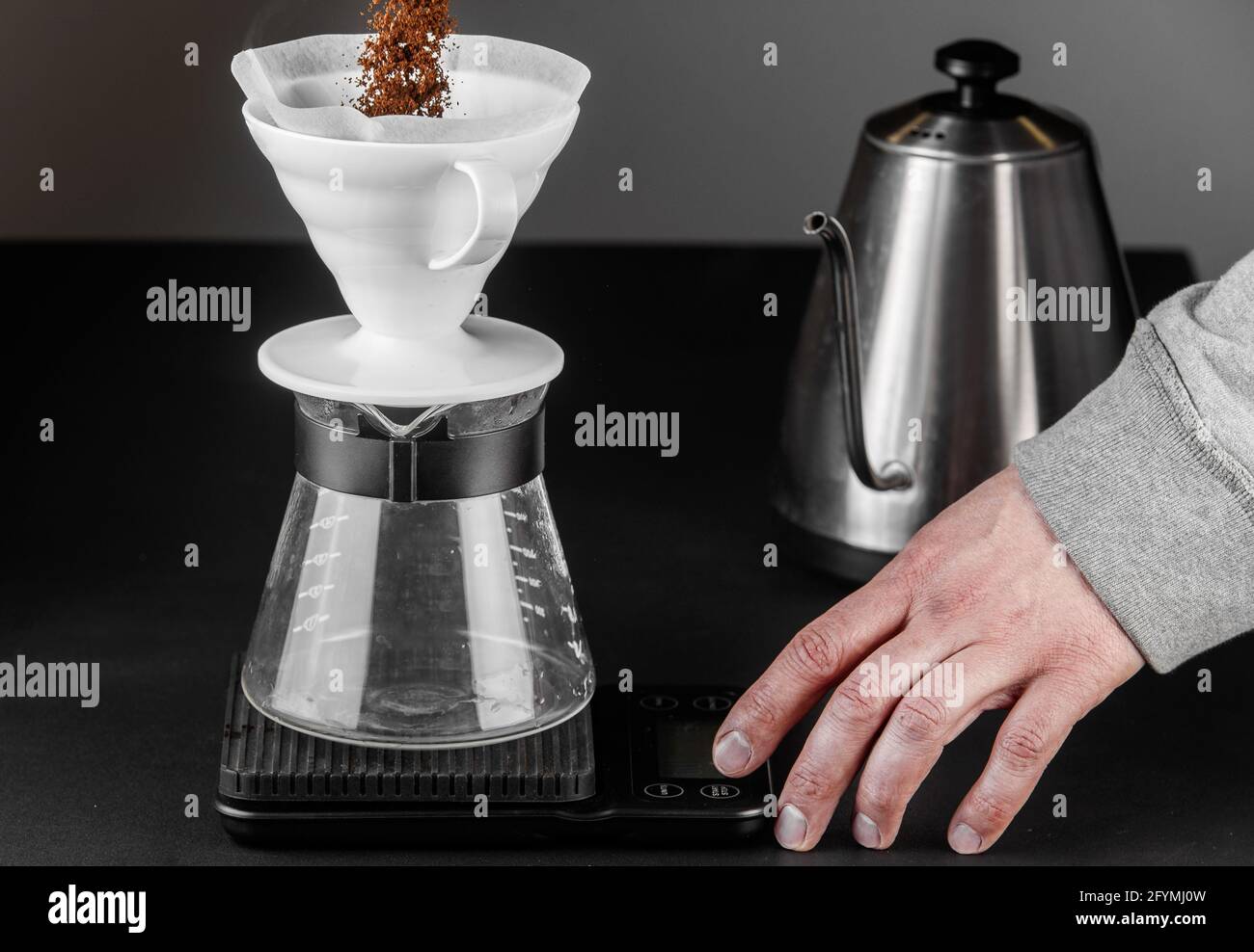 Alternative method of making coffee. coffeemaker is a manual pour-over ...