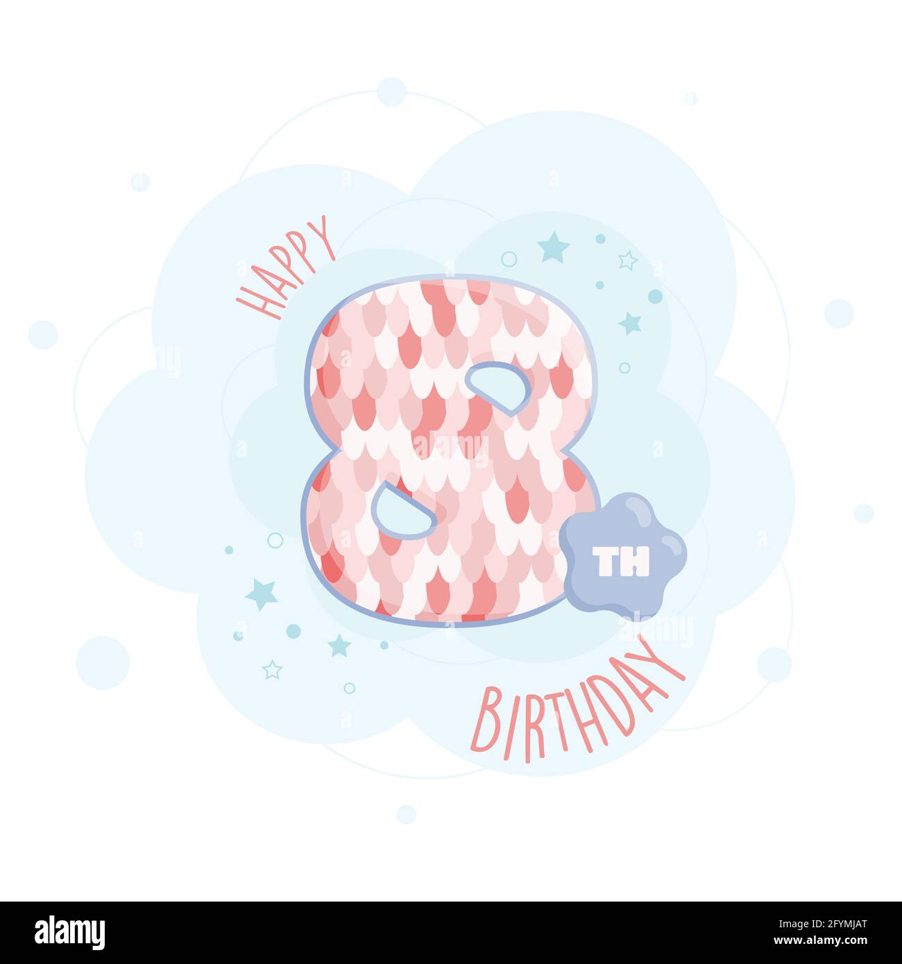 Happy 8th birthday greeting card with cute animal skin pattern design ...