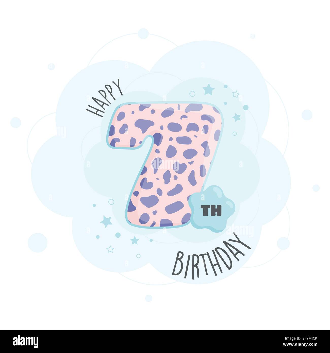 Happy 7th birthday greeting card with cute animal skin pattern design ...
