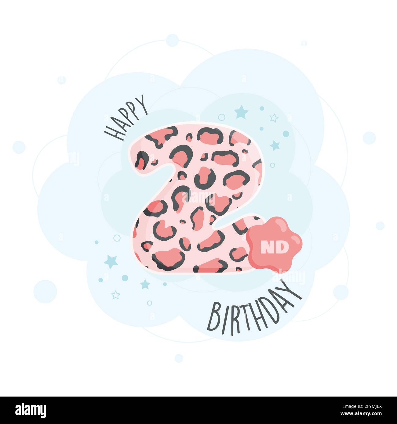 Happy 2nd birthday greeting card with cute animal skin pattern design ...