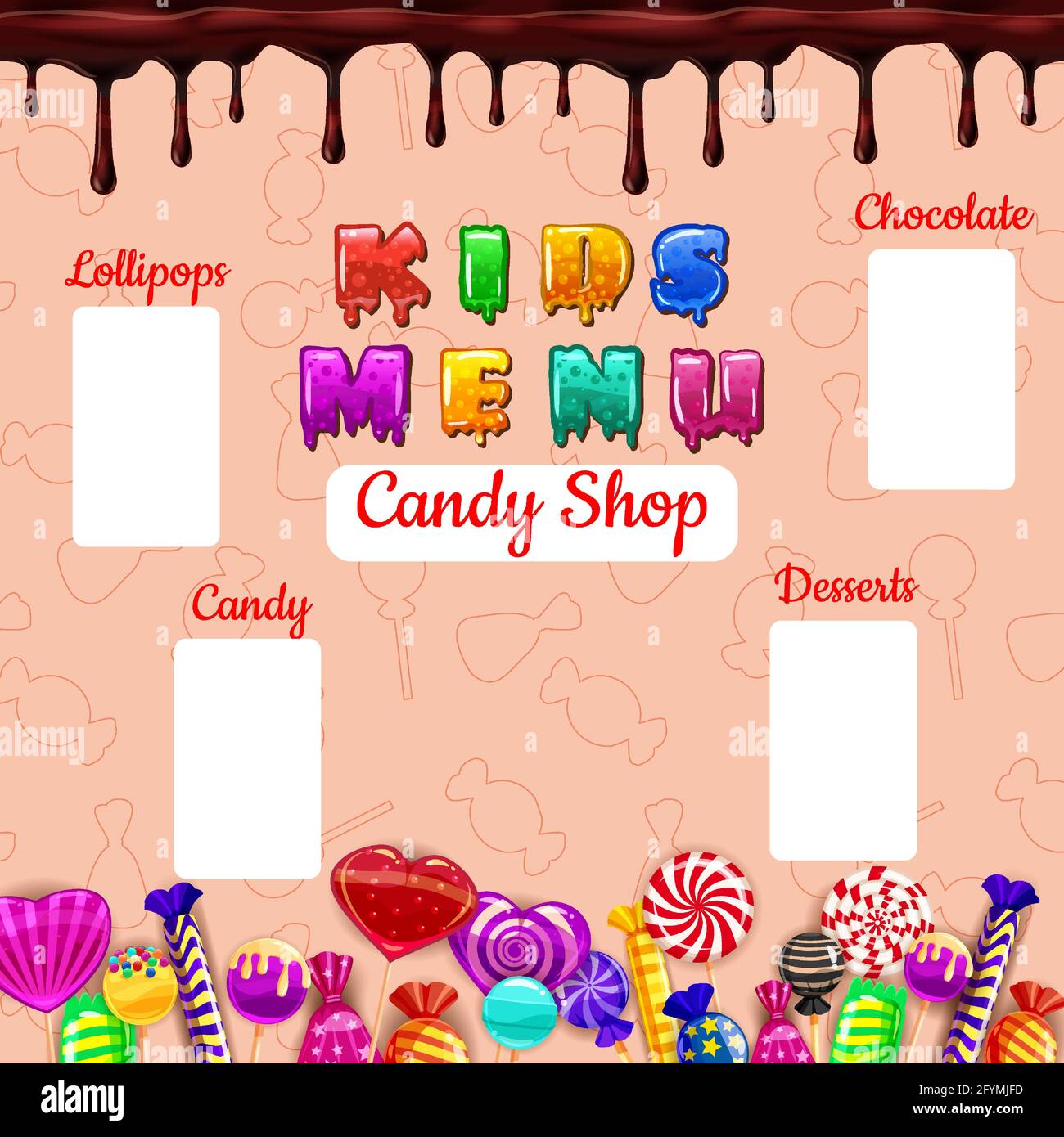 Kids Menu, Candy Shop, sweet different bonbon, lollipops,chocolate ...