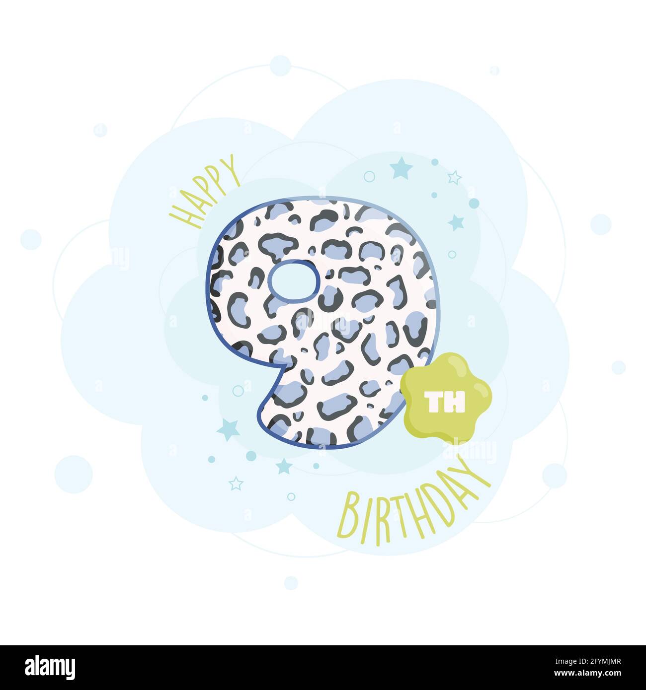 Happy 9th birthday greeting card with cute animal skin pattern design ...