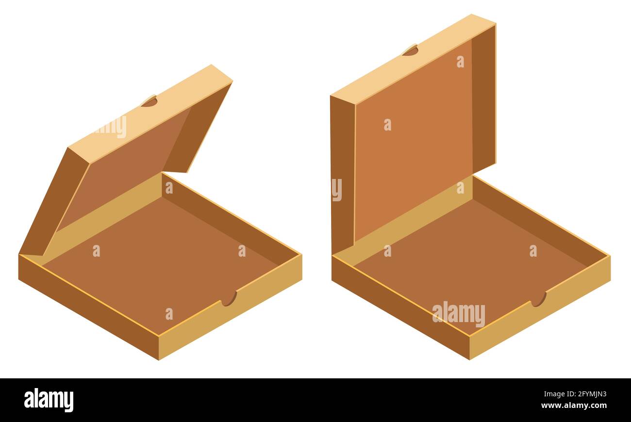 Pizza isometric open cardboard boxes, delivery. Package template, flat ...