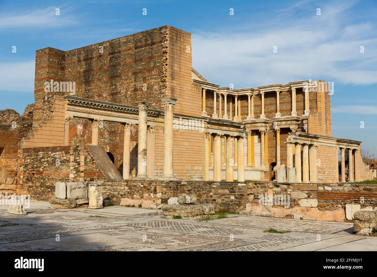 View of ruins of Marble court in ancient Roman bath gymnasium complex ...
