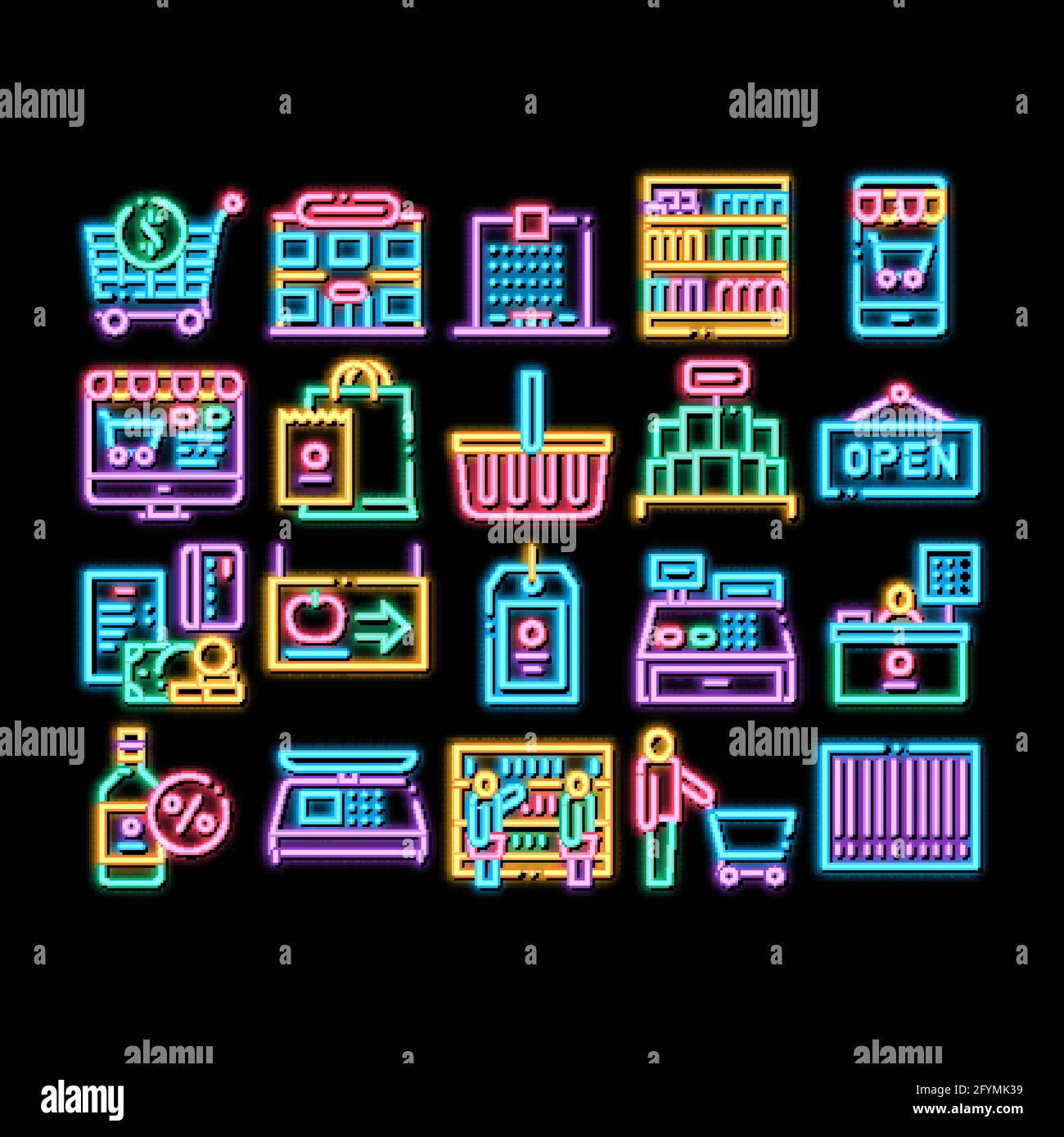 Grocery Shop Shopping neon glow icon illustration Stock Vector Image ...