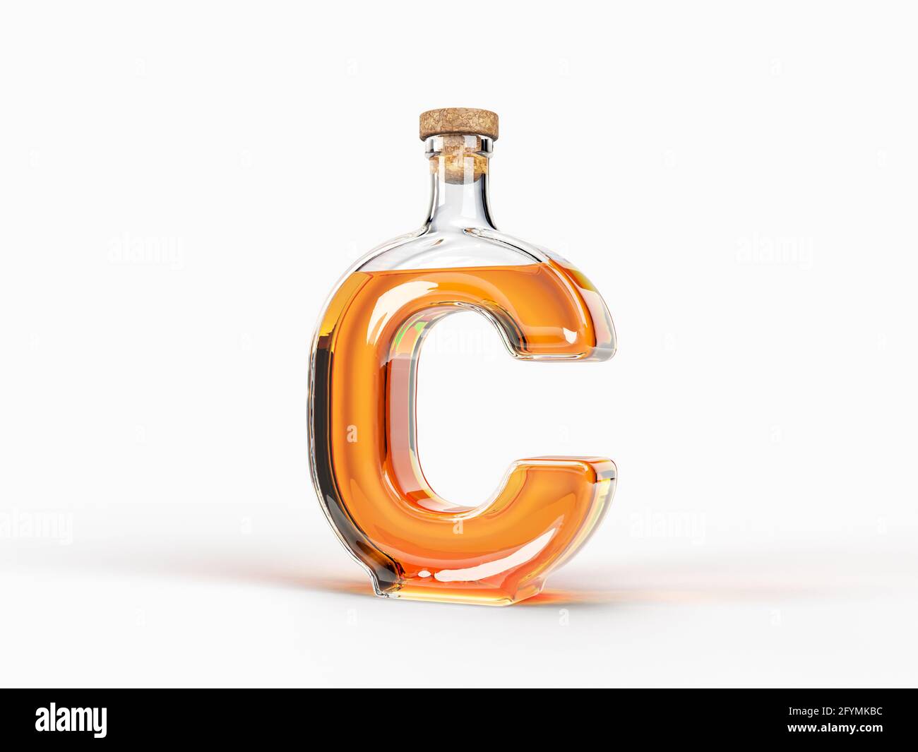 Letter C shaped bottle with whisky inside. 3d illustration, suitable ...