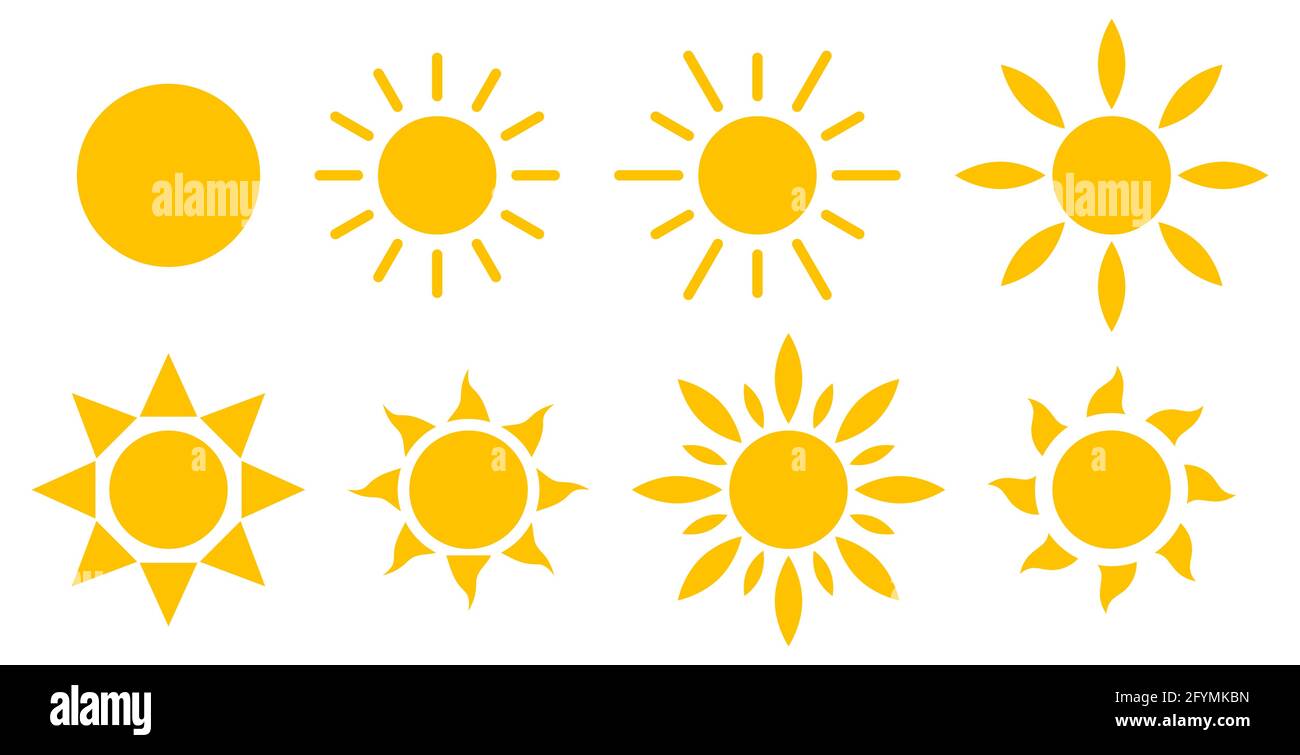 Set of sun icons. Sunlight, rays. Vector illustration isolated on white ...
