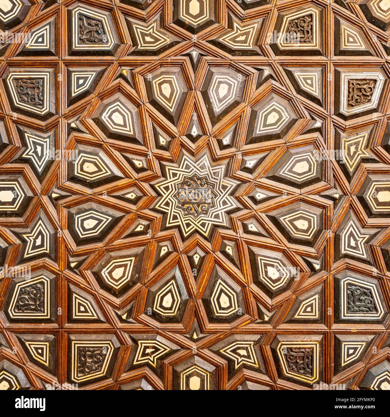 Closeup of wooden arabesque decorations tongue and groove assembled ...