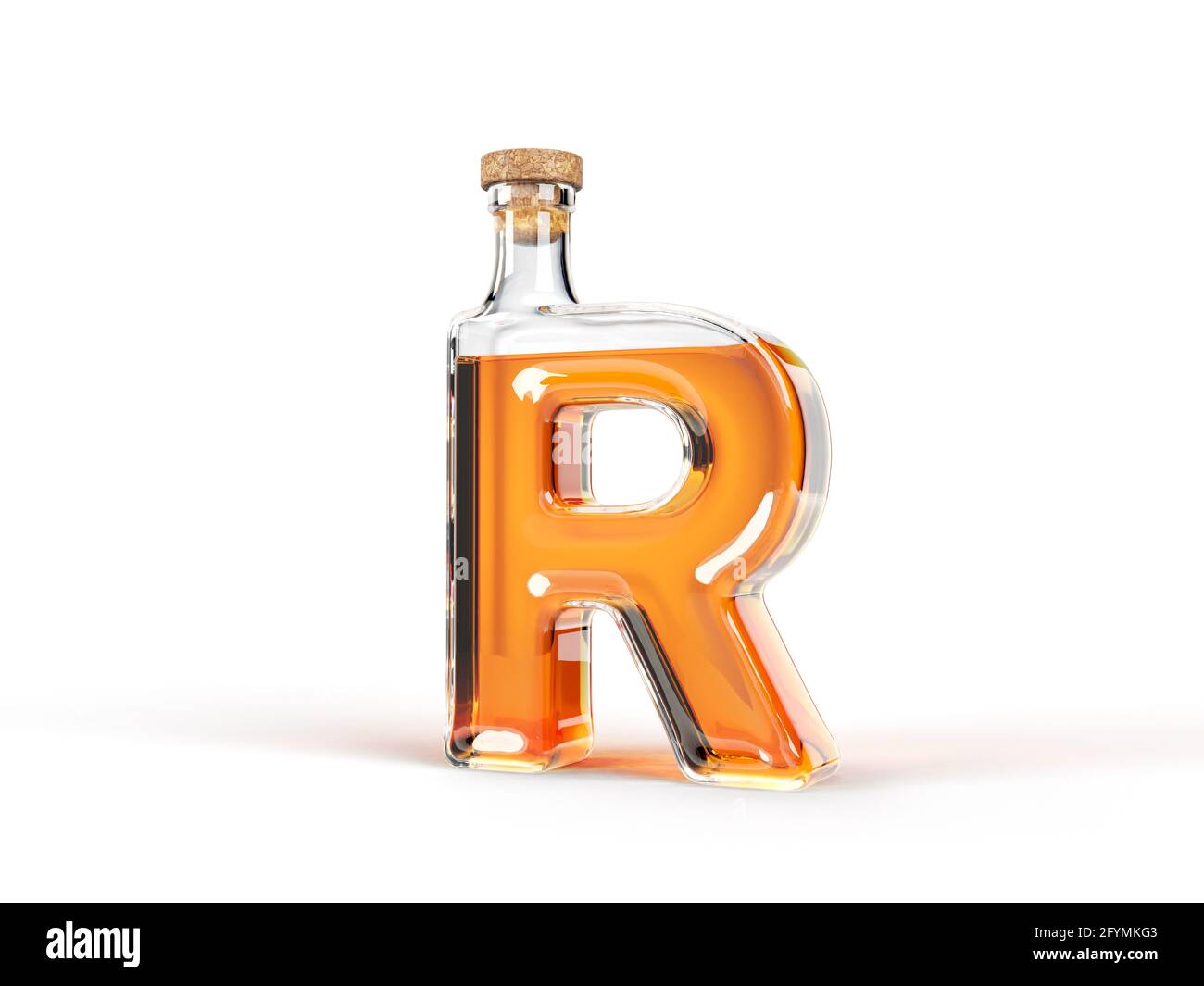 Letter R shaped bottle with whisky inside. 3d illustration, suitable ...