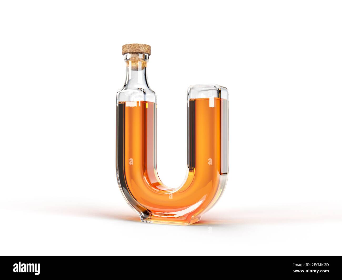 Letter U shaped bottle with whisky inside. 3d illustration, suitable ...