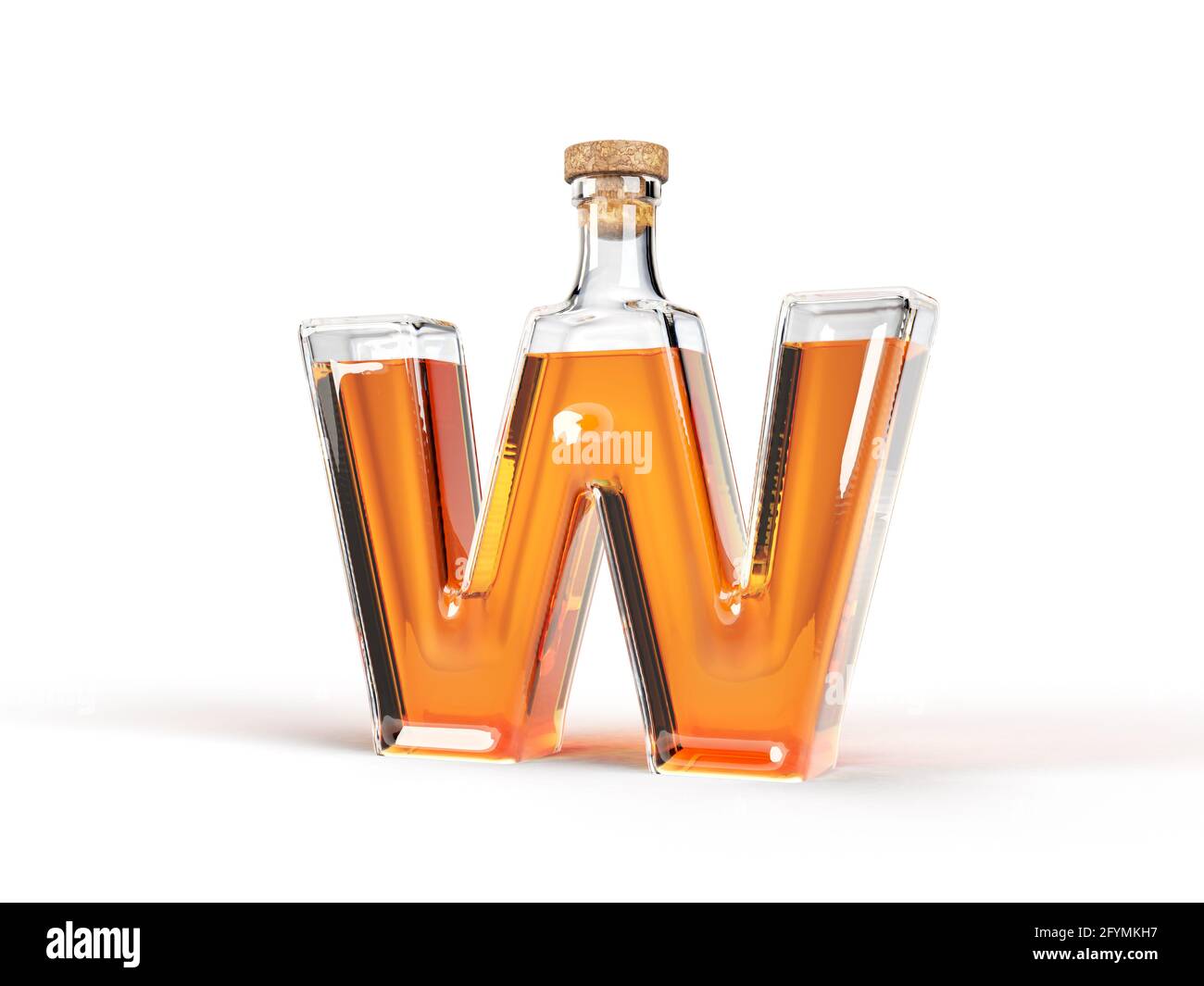 Letter W shaped bottle with whisky inside. 3d illustration, suitable ...