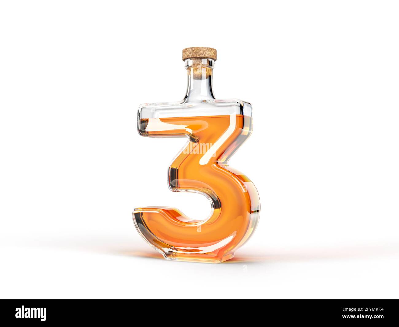 Number 3 shaped bottle with whisky inside. 3d illustration, suitable ...