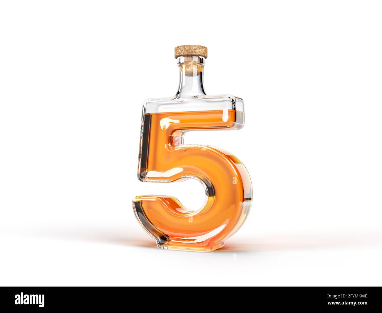 Number 5 shaped bottle with whisky inside. 3d illustration, suitable ...
