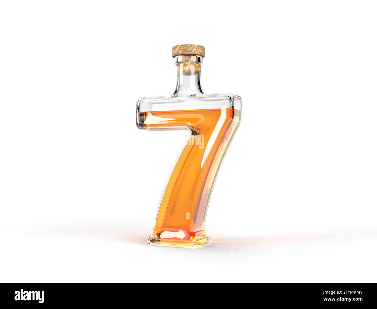 Number 7 shaped bottle with whisky inside. 3d illustration, suitable ...