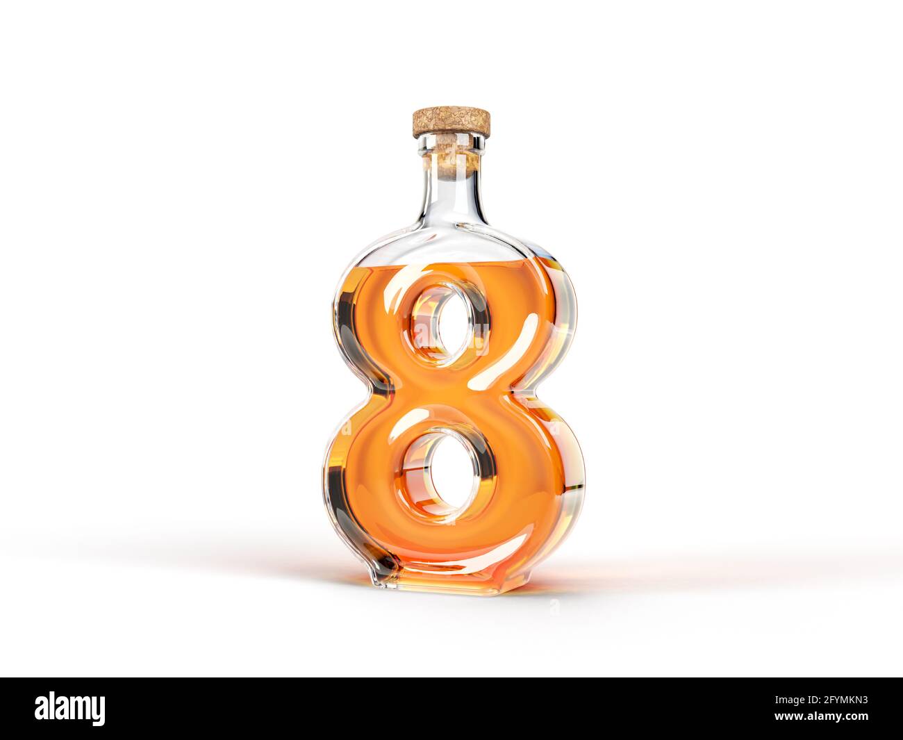Number 8 shaped bottle with whisky inside. 3d illustration, suitable ...