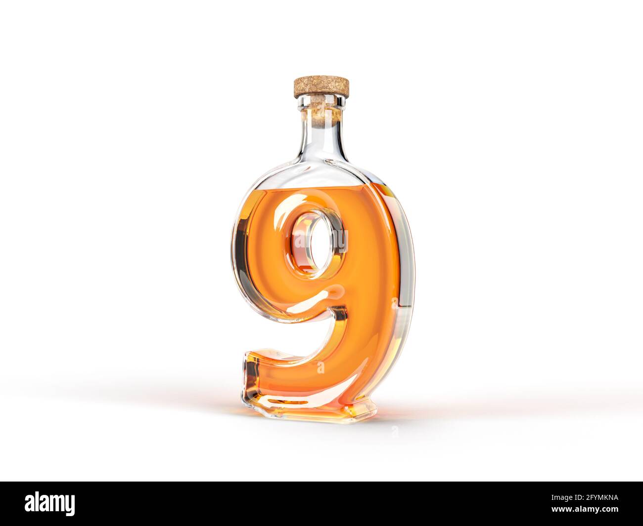 Number 9 shaped bottle with whisky inside. 3d illustration, suitable ...