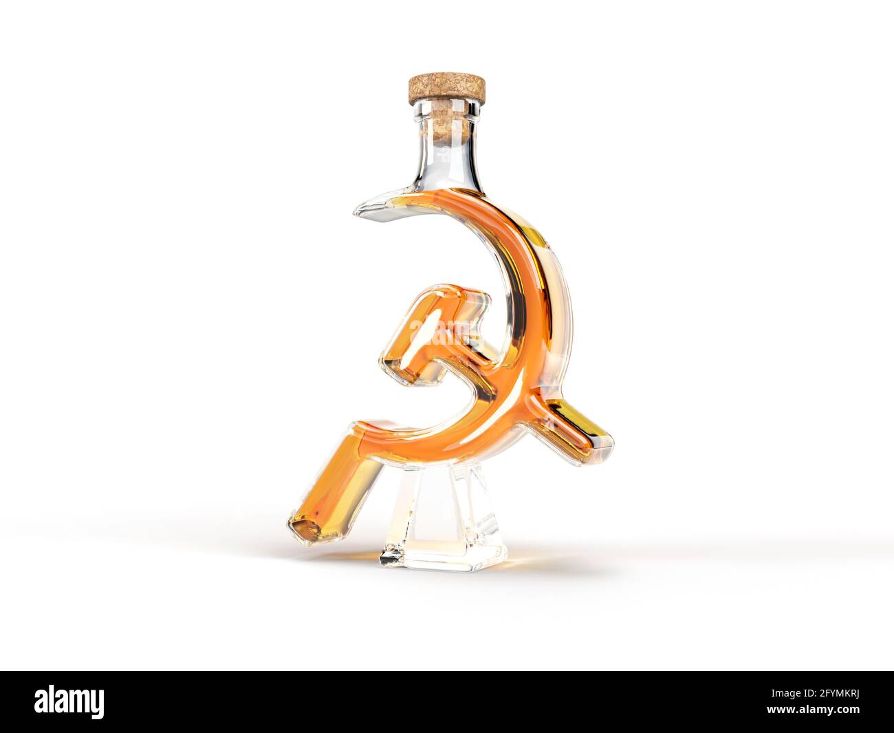 Hammer and sickle shaped bottle with whisky inside. 3d illustration ...