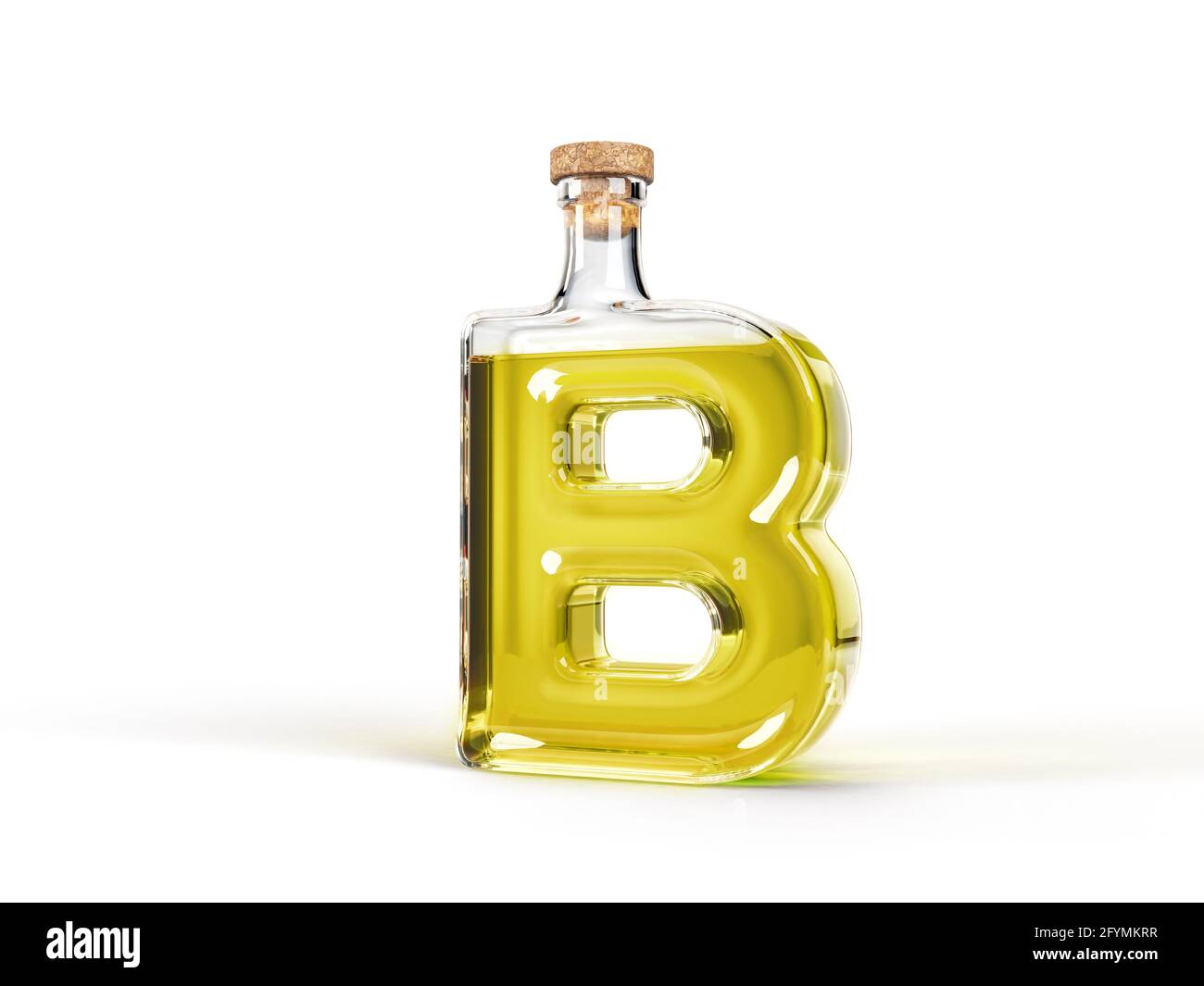 Letter B shaped bottle with olive oil inside. 3d illustration, suitable ...
