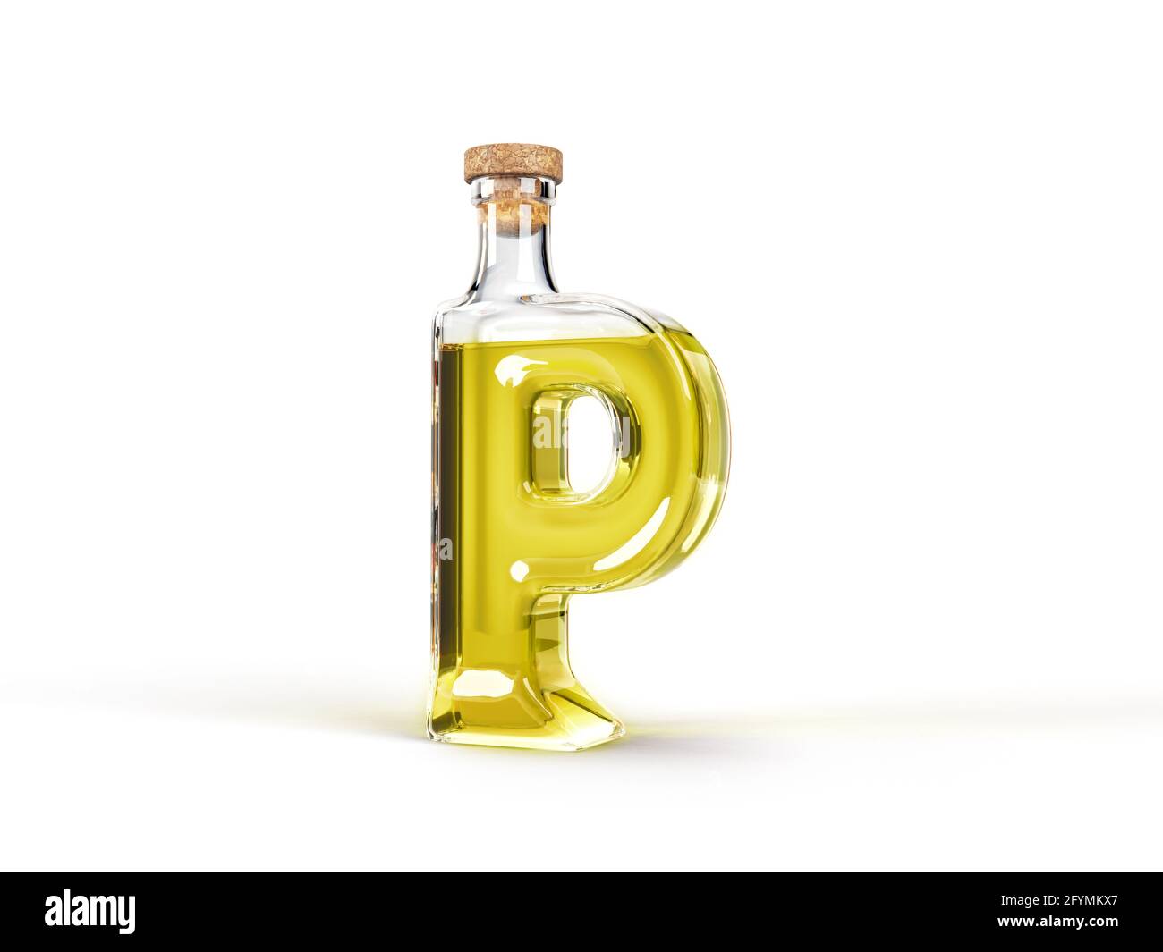 Letter P shaped bottle with olive oil inside. 3d illustration, suitable ...