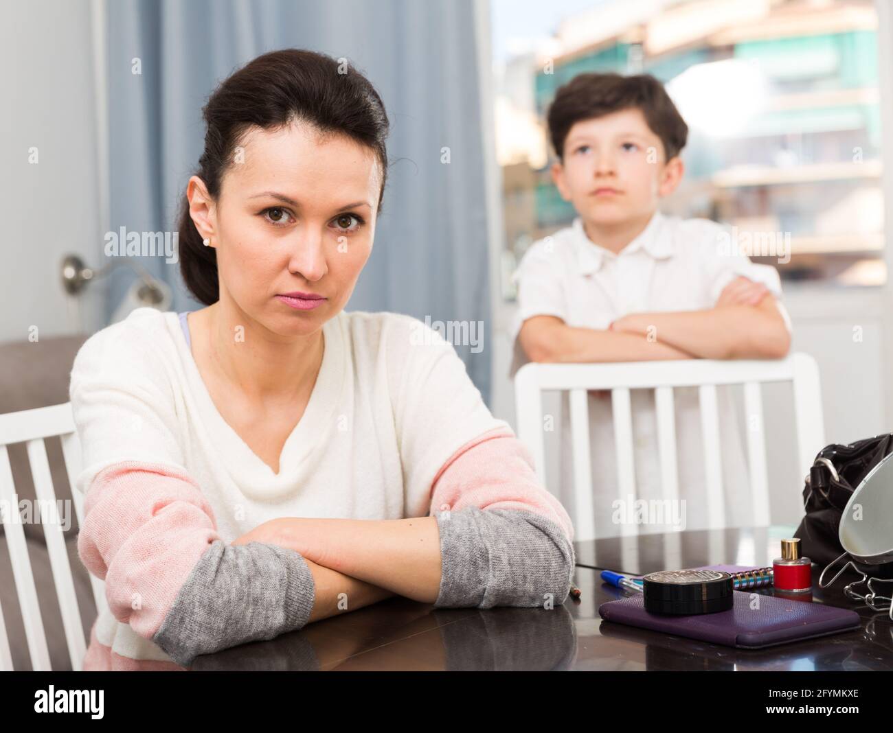 Upset Little Girl Having Quarrel With Her Parents Looking Mother Yelling Stock Images, Royalty ...