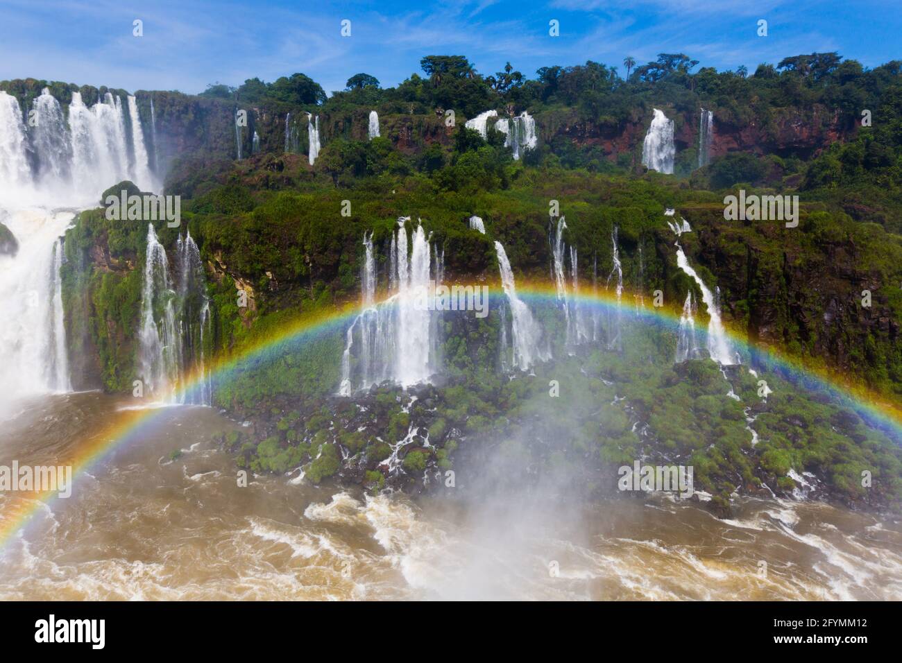 Panoramic view of the massive Iguazu Waterfalls system in Brazil Stock ...