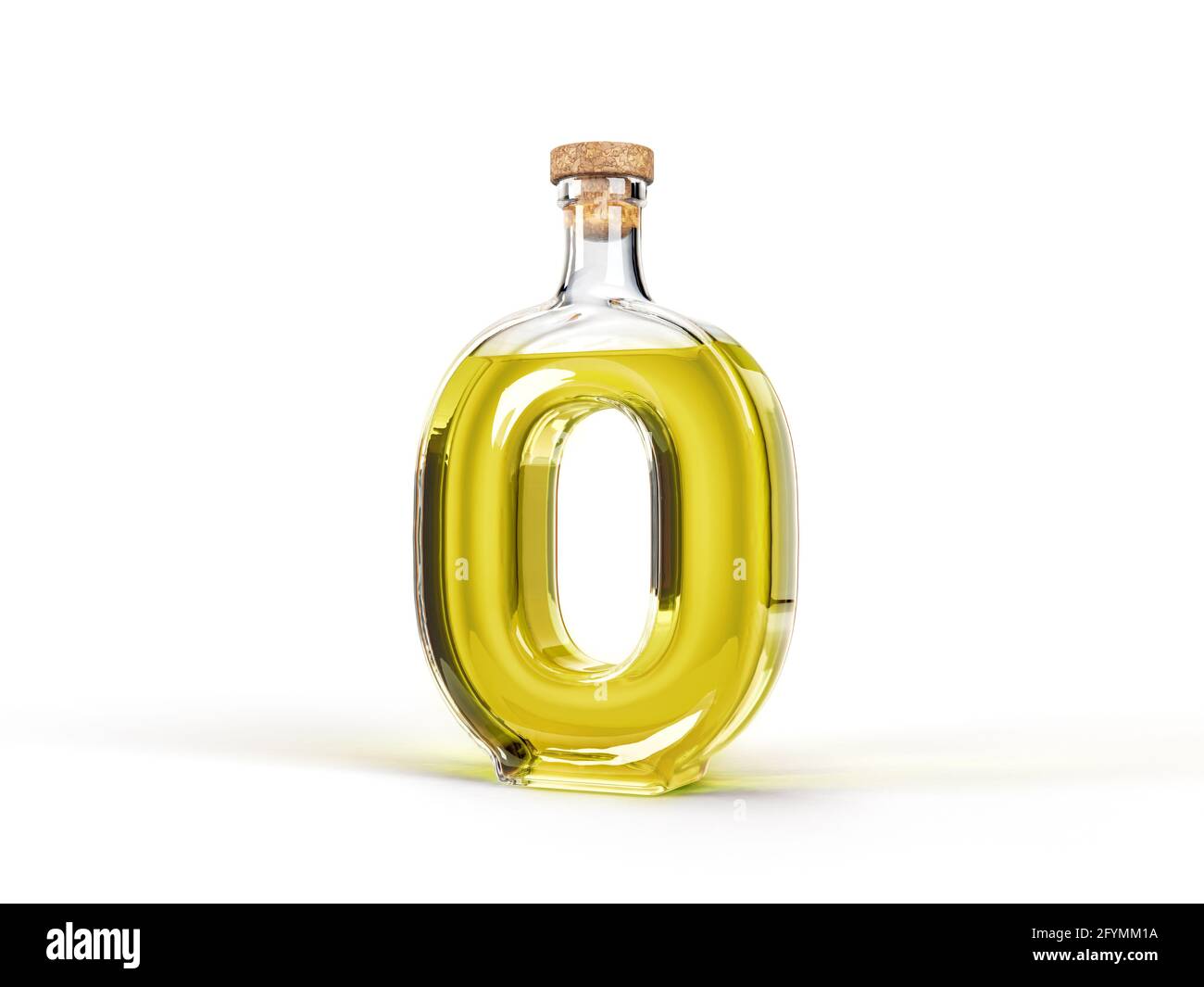 Number 0 shaped bottle with olive oil inside. 3d illustration, suitable ...